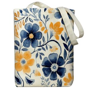 canvas tote bag with zipper floral tote bag women canvas tote bag pocket handles double-sided pattern flower book tote shoulder bag canvas bag for grocery shopping travel commuting daily college gifts