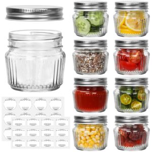 cehomi small glass mason jars with lids - 4 oz vintage canning jars, pickling jars for jelly, jam, honey, pickles, spice, essential preserver for home storage and gifting 8 pack