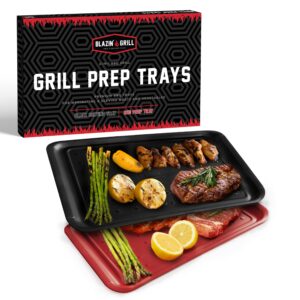 blazin' grill prep and serve trays | set of 2 stackable, melamine trays | serving tray & marinating tray | serving platter for plating food & bbq prep tub for marinating meats | grill accessories |