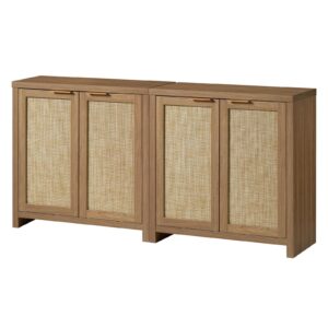 oakham home hampstead storage sideboard cabinet with rattan doors and adjustable shelves, buffet kitchen cabinet cupboard console for living room, set of 2