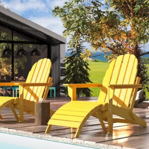 BUPPLEE Folding Adirondack Ottoman for Adirondack Chair, HDPE All Weather Outdoor Footrest Poly Lumber Adirondack Footstool for Patio, Backyard, Garden, Easily Storage - Yellow