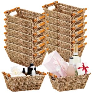 marsui 12 pcs small wicker baskets for gifts empty hand woven seagrass rattan towel baskets for bathroom bin organizer shelf pantry baskets for gifts storage towel kitchen toilet living room (brown)