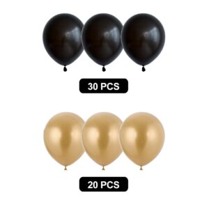 BRT Bearingshui Black and Gold Balloons, Total 50PCs Balloons for Birthday Wedding Baby Shower Graduation Hip Hop Hollywood Disco Black and Gold Party Decorations