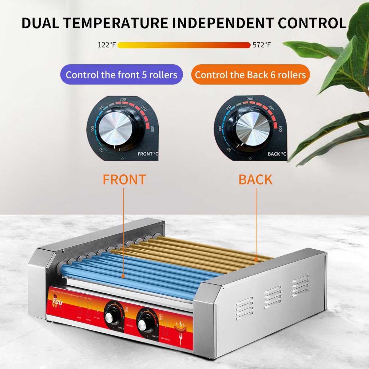 1670W Commercial Hot Dog Rollers,11 Rollers 30 Hotdog Roller Grill,Stainless Steel Hot Dog Machine With Dust Cover,Hot Dog Roller Machine With Dual Temp Control And Led Light/Detachable Drip Tray