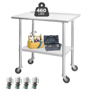 yblfdy 24x30 stainless steel table with wheels and adjustable feet for home kitchen nsf stainless steel prep table,metal table with undershelf for garden