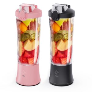 2 pack portable blender, personal blender for shakes and smoothies, 20 oz mini smoothies blender to go, usb rechargeable blender cup with travel lid for home, office, trave