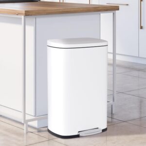 hwgeby stainless steel trash can 13 gallon kitchen trash can, tall kitchen trash can, foot pedal and inner bucket, fingerprint-resistant soft close lid garbage can, （white）