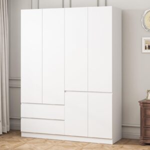 jiaoun 78.74" 4-door armoire wardrobe closet, with drawers and shelves,armoires and wardrobes with hanging rod, wooden wardrobe closet（white） 63" l x 20.39" w x 78.74" h