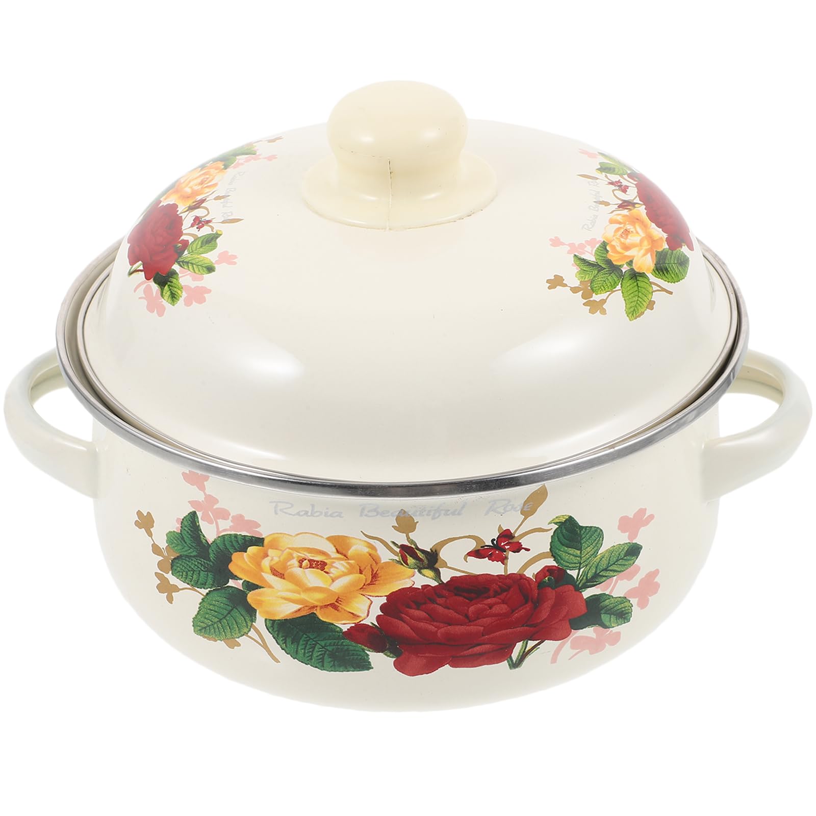 SHOWERORO Enamel Soup Pot Kitchen Stew Pot Enameled Oven Braising Pan with Lid Stockpot with Lid 8 Quart Porcelain Cooking Saucepan Pasta Steamer Food Thicken Stockpot Metal Soup Plate