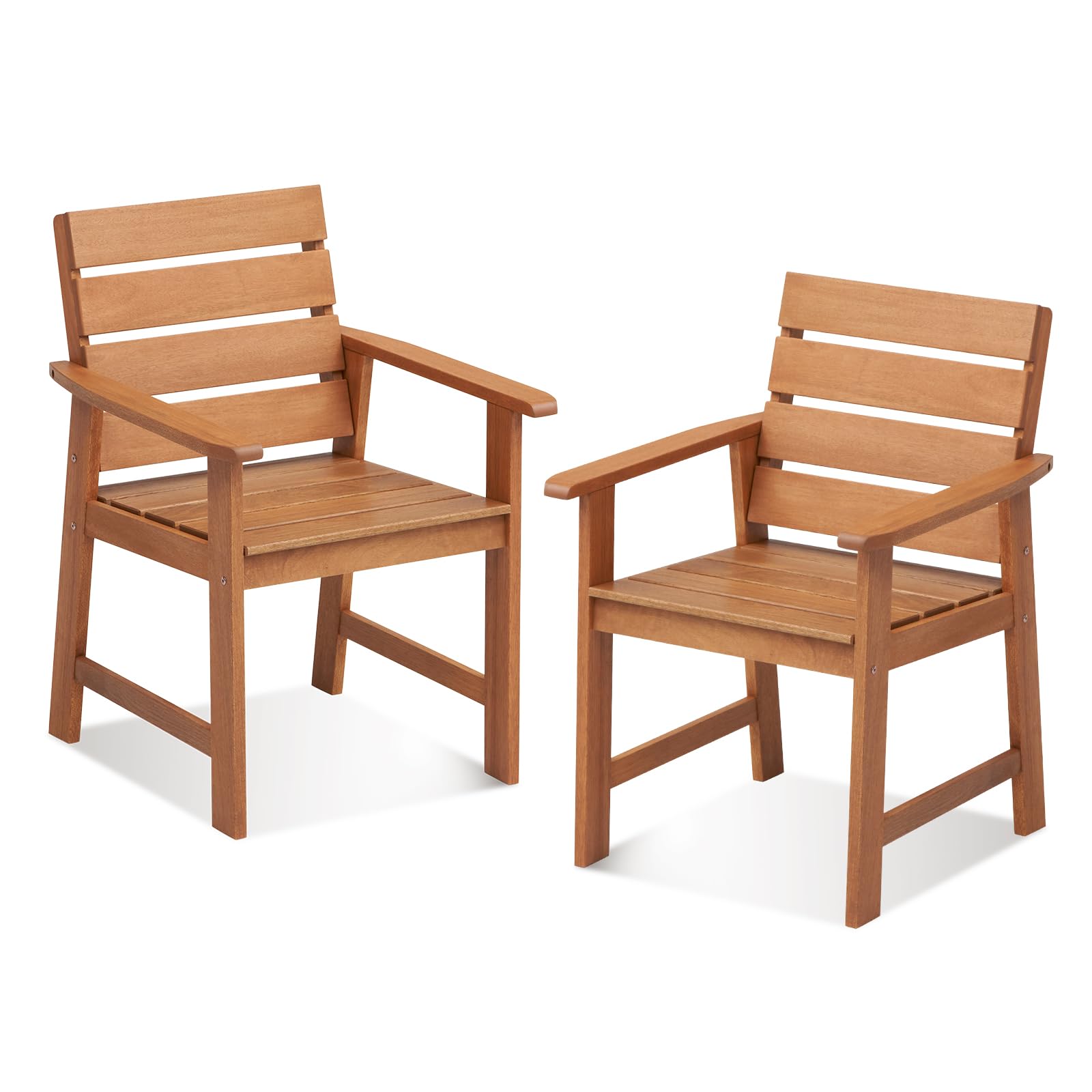 Tangkula Set of 2 Wood Patio Dining Chair, Wood Dining Armchairs with Breathable Slatted Seat & Inclined Backrest, Ergonomic Outdoor Chairs for Backyard, Balcony, Garden