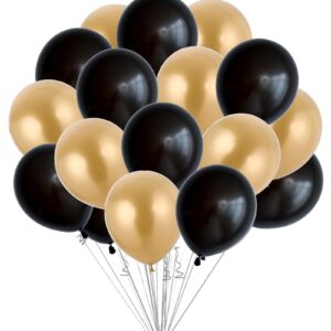 brt bearingshui black and gold balloons, total 50pcs balloons for birthday wedding baby shower graduation hip hop hollywood disco black and gold party decorations