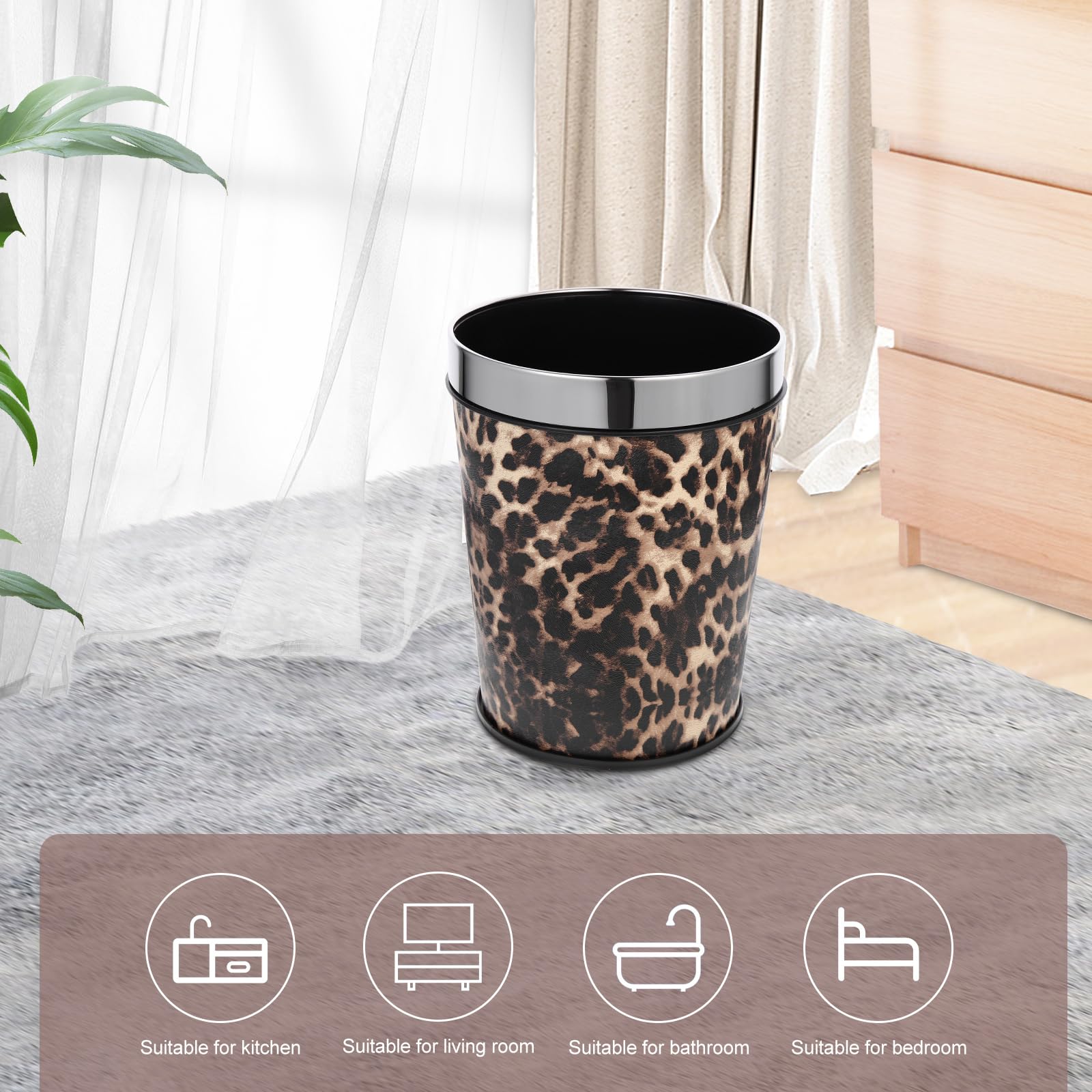 AOKWAWALIY Bathroom Trash Can Garbage Container Bin Kitchen Trash Can Trash Can Bedroom Trash Bin Garbage Can Plastic Container Practical Trash Can Stainless Steel Car Leopard Print Office