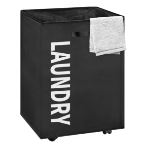 rolling laundry hamper slim large, oxford cloth with mesh lining, portable stand, stylish minimalist folding storage basket with rollers (black1)