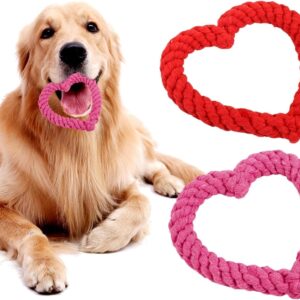 Pink Cute Dog/Cat Chew Toys, Dog Toys for Chewers, Heavy Duty Dental Dog Rope Toy for Dogs, Creative Love Heart Shaped Interactive Rope Dog Toys, Cotton Puppy Teething Chew Tug Toy Dark Pet Supplies