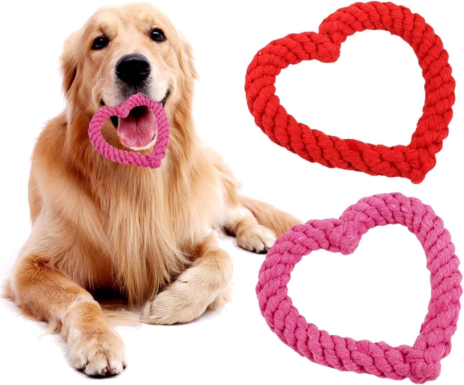 Pink Cute Dog/Cat Chew Toys, Dog Toys for Chewers, Heavy Duty Dental Dog Rope Toy for Dogs, Creative Love Heart Shaped Interactive Rope Dog Toys, Cotton Puppy Teething Chew Tug Toy Dark Pet Supplies