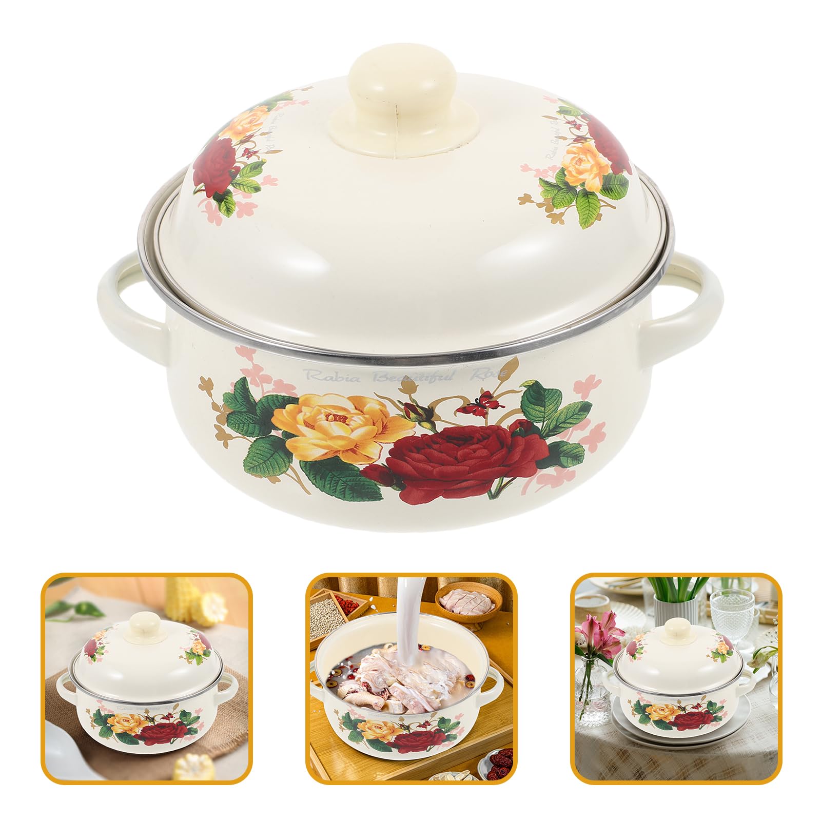 SHOWERORO Enamel Soup Pot Kitchen Stew Pot Enameled Oven Braising Pan with Lid Stockpot with Lid 8 Quart Porcelain Cooking Saucepan Pasta Steamer Food Thicken Stockpot Metal Soup Plate