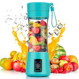 personal blender for shakes and smoothies, usb rechargeable shaker, portable juicer with six cutters, 380ml juice bottle for travel gym（teal）