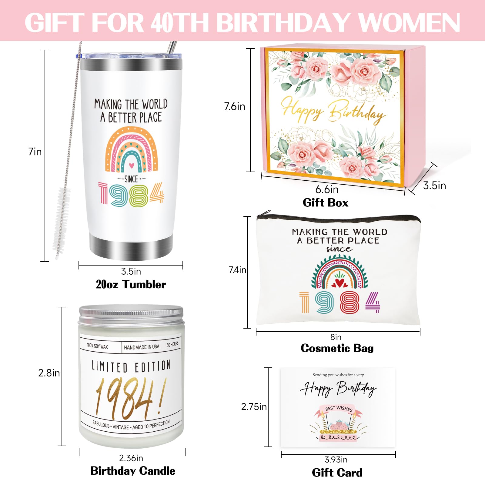 40th Birthday Gifts Women, 40th Birhtday Gifts for Her, Women 40 Gifts, 40th Gift Baskets, Unique Funny 40th Birthday Ideas, 40 Years Old Gifts for Sister Friend Mom Wife Coworker Born in 1984