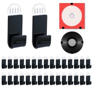 30pcs vinyl record wall mount display holder, 10 sets acrylic vinyl record hanger self adhesive vinyl record shelf minimalist album racks wall display stand for lp cd display card collection(black)