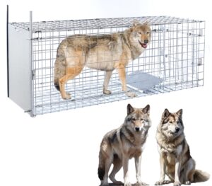 57" large humane live animal trap,collapsible large animal catcher cage,cage traps for large dogs up to 55 pounds,foxes,coyotes,bobcat,similar sized animals