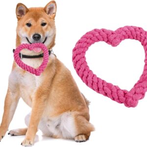 Pink Cute Dog/Cat Chew Toys, Dog Toys for Chewers, Heavy Duty Dental Dog Rope Toy for Dogs, Creative Love Heart Shaped Interactive Rope Dog Toys, Cotton Puppy Teething Chew Tug Toy Dark Pet Supplies