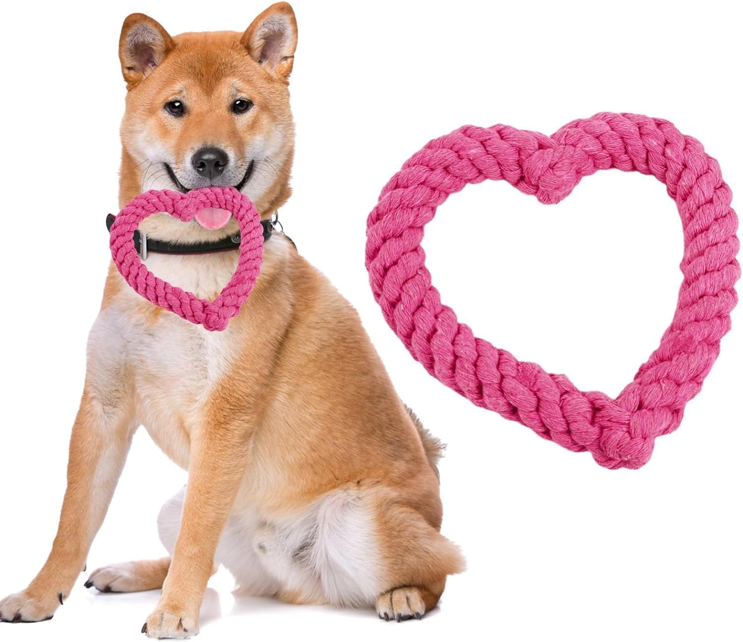 Pink Cute Dog/Cat Chew Toys, Dog Toys for Chewers, Heavy Duty Dental Dog Rope Toy for Dogs, Creative Love Heart Shaped Interactive Rope Dog Toys, Cotton Puppy Teething Chew Tug Toy Dark Pet Supplies