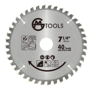 gmtools 7-1/4 inch 40 teeth carbide tipped circular saw blade with 5/8-inch arbor, professional atb finishing woodworking saw blade for plywood, laminate, ripping wood, crosscuts wood, 1-pack