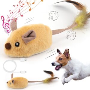 mity rain interactive dog toys, fake mouse moving dog toy with automatic sensor, dog mouse toy with realistic sound & extended tail, automatic dog toy for cats dogs pet, squeaky dog toys yellow