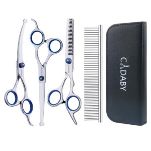 cadaby dog grooming scissors with safety round tips,5 in 1 dog grooming scissors kit, 4cr stainless steel professional pet grooming shears for dog, cat,sharp and sturdy