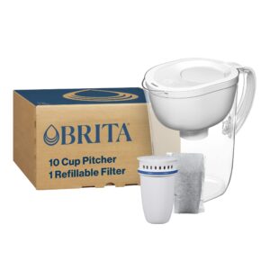 brita refillable water filtration system with large 10 cup pitcher, everyday, white, and 1 refillable filter