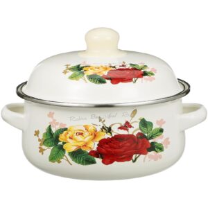 SHOWERORO Enamel Soup Pot Kitchen Stew Pot Enameled Oven Braising Pan with Lid Stockpot with Lid 8 Quart Porcelain Cooking Saucepan Pasta Steamer Food Thicken Stockpot Metal Soup Plate