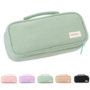 easthill large capacity pencil case pen pouch organizer canvas pencil bag with handle school supplies for teen girls-green