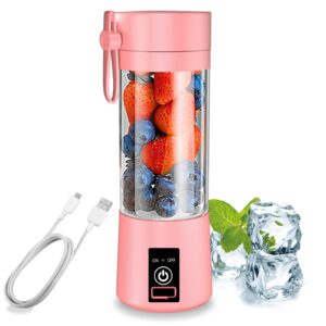 personal blender for shakes and smoothies, usb rechargeable shaker, portable juicer with six cutters, 380ml juice bottle for travel gym（pink）