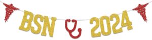 b*n 2024 banner,congrats b*n banner, class of 2024 nurse graduation party decor,congrats nurse graduation sign, future nurse class of 2024 medical school graduation party supplies gold red