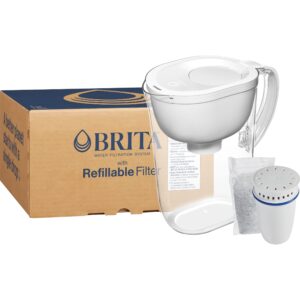 Brita Refillable Water Filtration System with Large 10 Cup Pitcher, Everyday, White, and 1 Refillable Filter