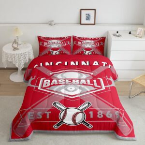 erosebridal baseball bedding for full bed,baseball comforter for kids boys,3d patchwork bedding comforter sets,sports game duvet insert with 2 pillowcases bedroom decor,cincinnati