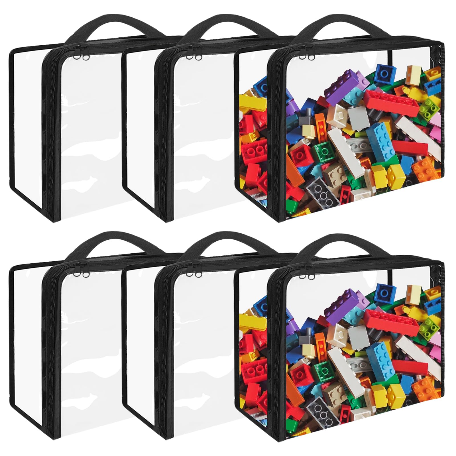 Hlimior 6 Pack Extra Large Toy Storage Bags PVC Organizing Bags with Zippered, Toy Storage Organizer with Portable Handheld，Waterproof Toy Bags for Board Games Clay, Building Blocks, Toys，Books