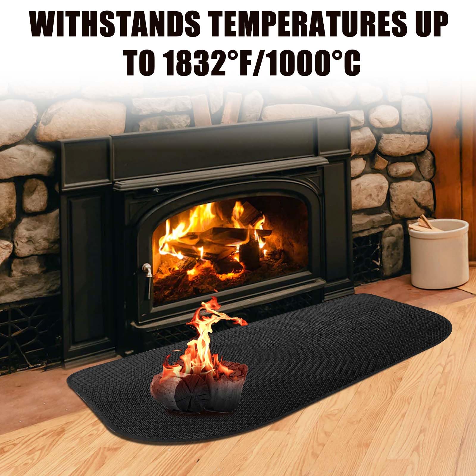 NQEUEPN 42x24'' Fireplace Mat, Thickened Fiberglass Fireproof Capet Rug Fireplace Hearth Mat Anti-Slip Black Flame Resistant Pad Sparks Ember Fireplace Floor Protector for Indoor Outdoor