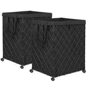 2 pack laundry hamper on wheels-92l basket large laundry collapsible with removable liner,rolling metal wire basket-sturdy laundry bag for dirty clothes organization closet bathroom living room