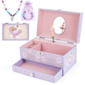 hombrima music jewellery box with drawer necklace bracelet, musical jewelry storage case with spinning ballerina gift set for kids girls children daughter (pink dancer)