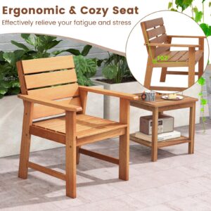 Tangkula Set of 2 Wood Patio Dining Chair, Wood Dining Armchairs with Breathable Slatted Seat & Inclined Backrest, Ergonomic Outdoor Chairs for Backyard, Balcony, Garden