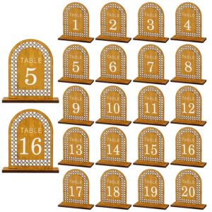 20pcs wooden table numbers, rattan arch table numbers 1-20 wedding reception table numbers with stands for wedding banquet restaurant party decor