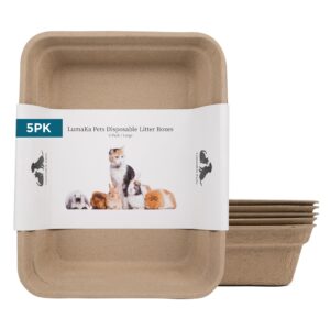 lumaka pets disposable litter box: 5-pack/large - disposable litter box for cats, rabbits, guinea pigs, or travel - extra thick, very sturdy, odor & leak resistant & biodegradable