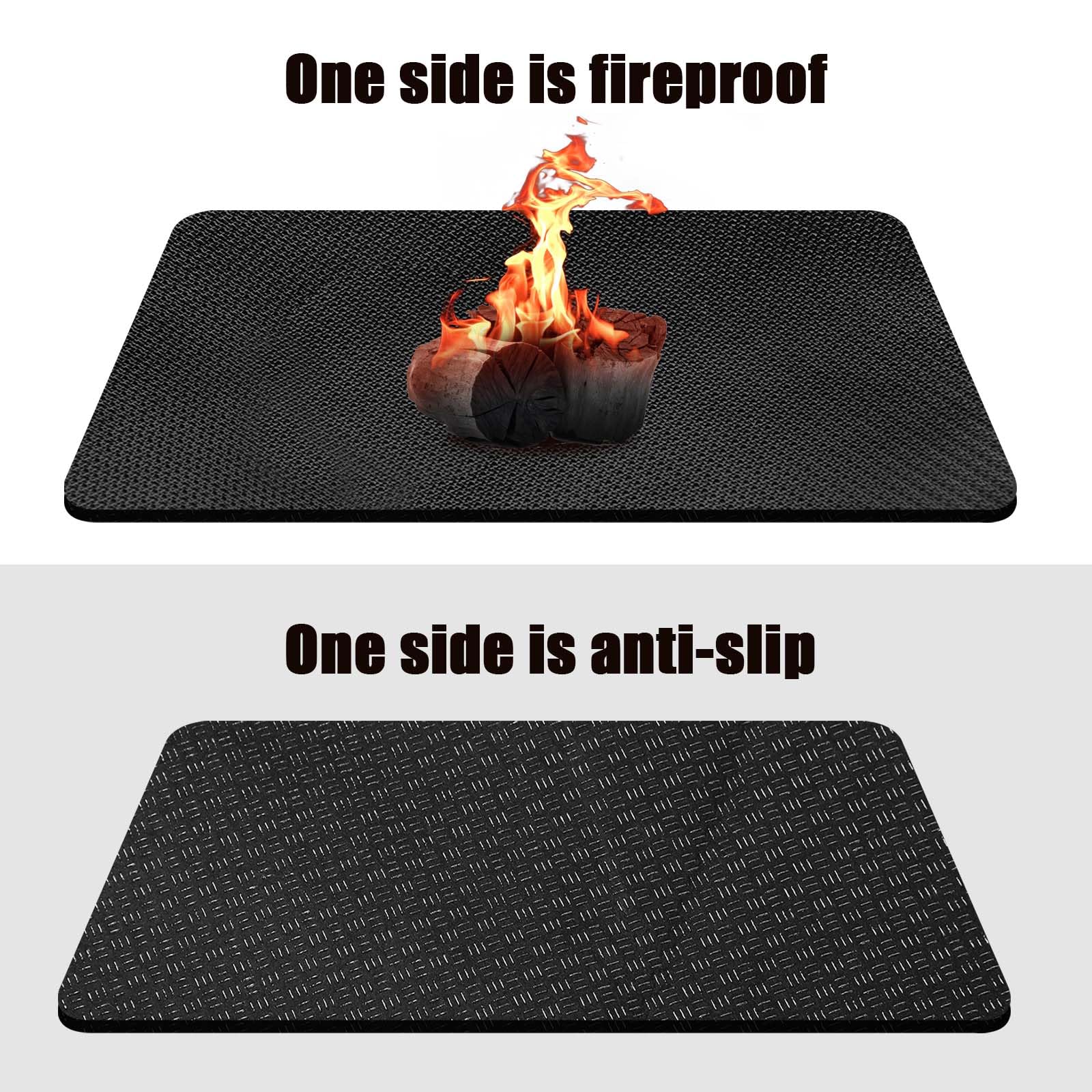 NQEUEPN 42x24'' Fireplace Mat, Thickened Fiberglass Fireproof Capet Rug Fireplace Hearth Mat Anti-Slip Black Flame Resistant Pad Sparks Ember Fireplace Floor Protector for Indoor Outdoor