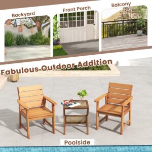 Tangkula Set of 2 Wood Patio Dining Chair, Wood Dining Armchairs with Breathable Slatted Seat & Inclined Backrest, Ergonomic Outdoor Chairs for Backyard, Balcony, Garden