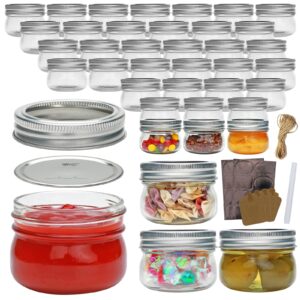 comudot 40 pack mason jars, 4 oz food storage jars with split-type metal lids, glass canning jars for jams, overnight oats, candies, honeys, snacks,diy projects,wedding/party/shower favors