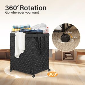 2 Pack Laundry Hamper on Wheels-92L Basket Large Laundry Collapsible With Removable Liner,Rolling Metal Wire Basket-Sturdy Laundry Bag for Dirty Clothes Organization Closet Bathroom Living Room