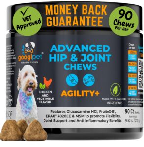 googipet hip and joint supplement for dogs - glucosamine for dogs – soft chews w/green lipped mussels for dogs, turmeric for dog arthritis & mobility for all ages & breeds