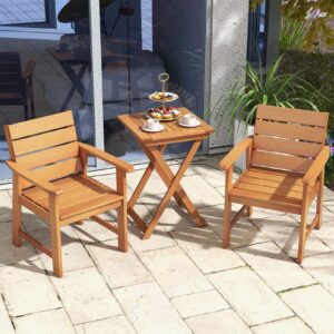 Tangkula Set of 2 Wood Patio Dining Chair, Wood Dining Armchairs with Breathable Slatted Seat & Inclined Backrest, Ergonomic Outdoor Chairs for Backyard, Balcony, Garden