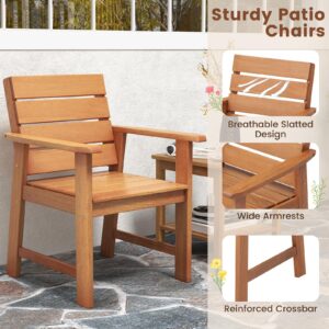 Tangkula Set of 2 Wood Patio Dining Chair, Wood Dining Armchairs with Breathable Slatted Seat & Inclined Backrest, Ergonomic Outdoor Chairs for Backyard, Balcony, Garden